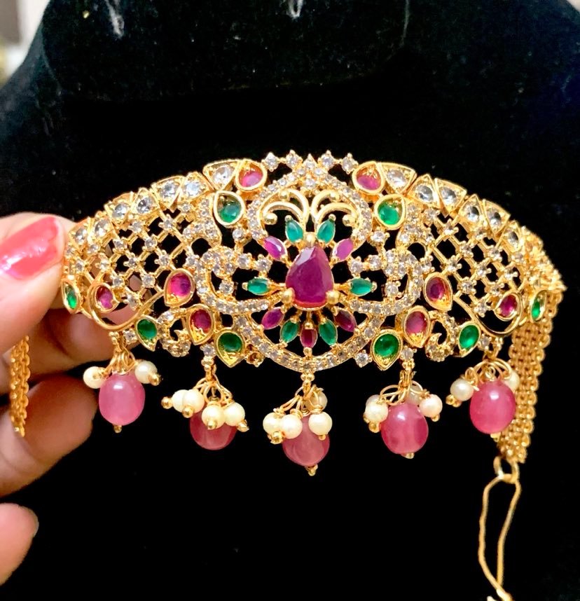 Armlet and choker designs with multi colour stones floral design ...