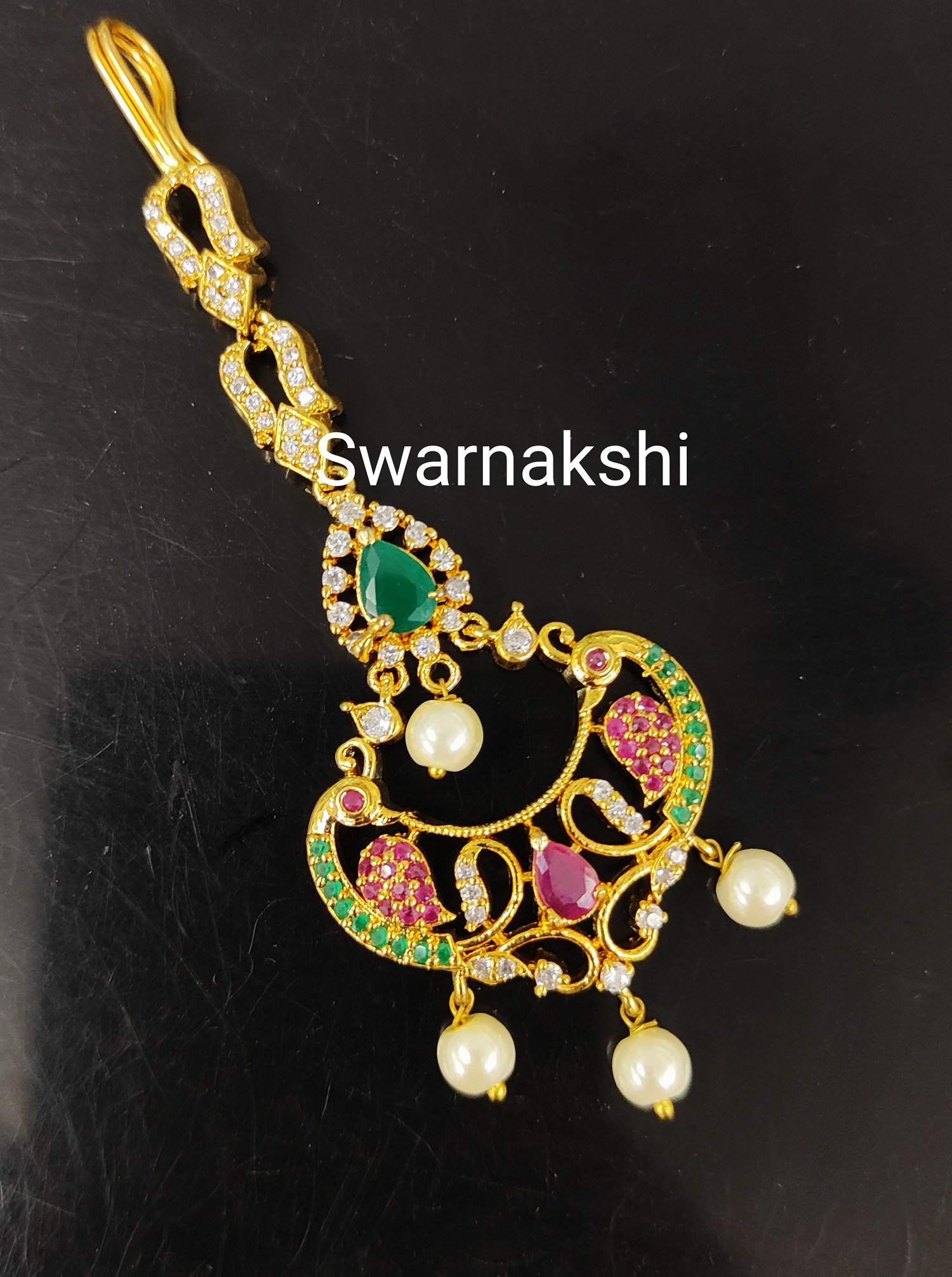CZ nethi chutti online with chandbali model pendant - Swarnakshi Jewels