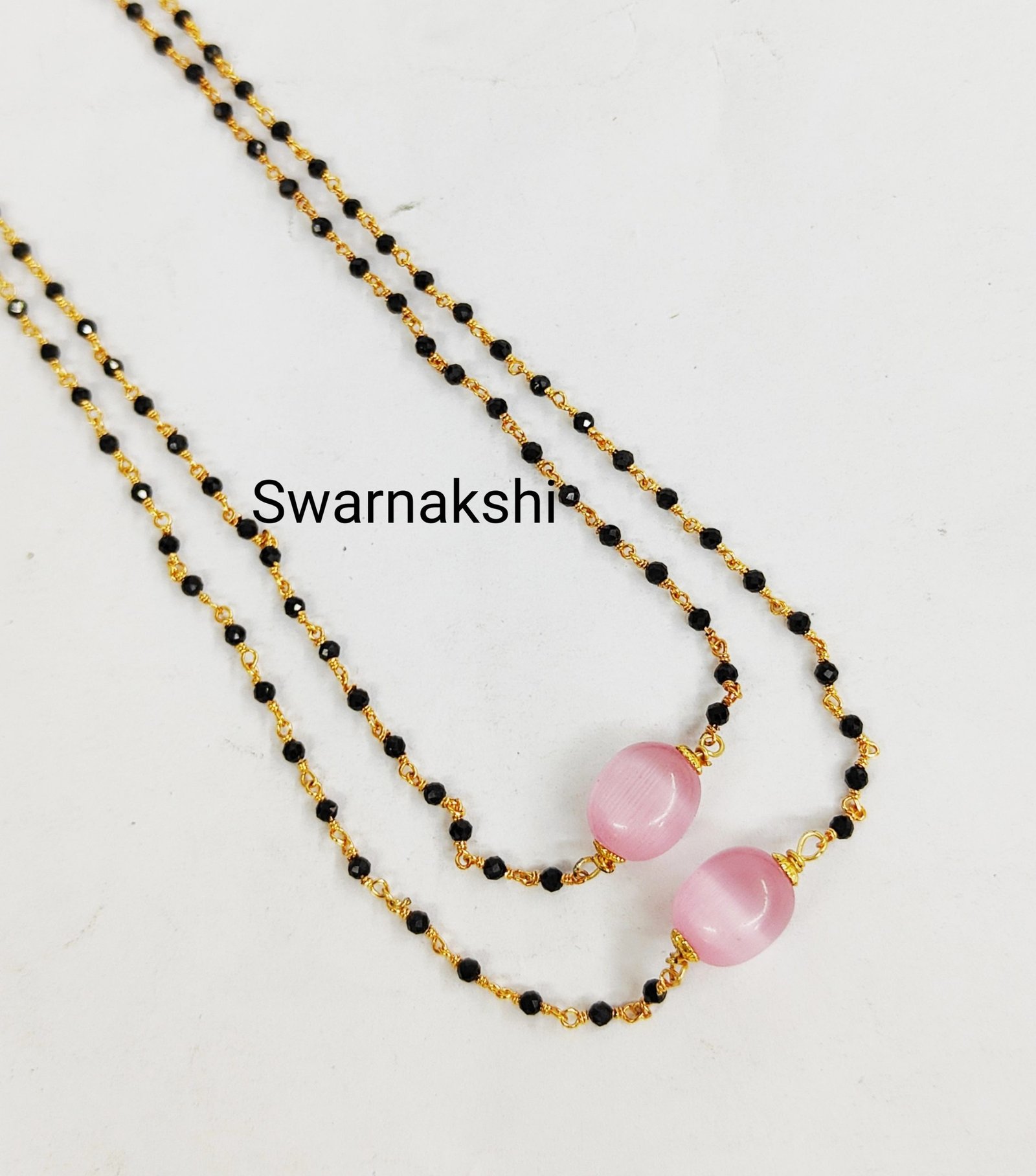 Double layer mangalsutra with baby pink beads - Swarnakshi Jewels
