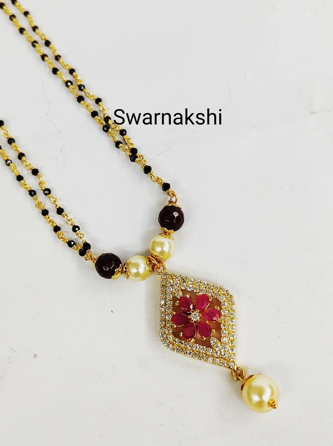 Double layer nallapusalu designs with pendant / black beads ...
