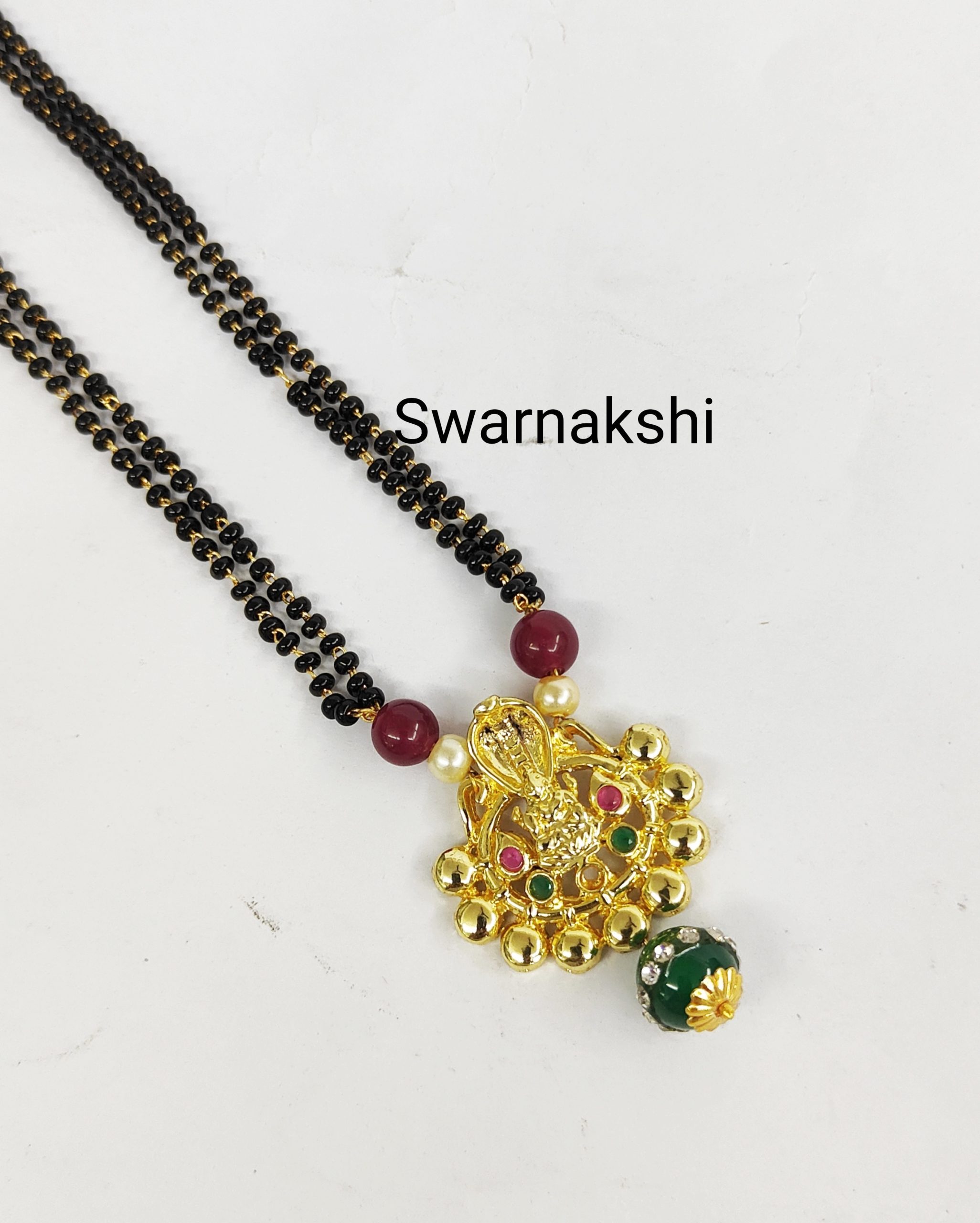 Double layer nallapusalu with pendant / black beads - Swarnakshi Jewels