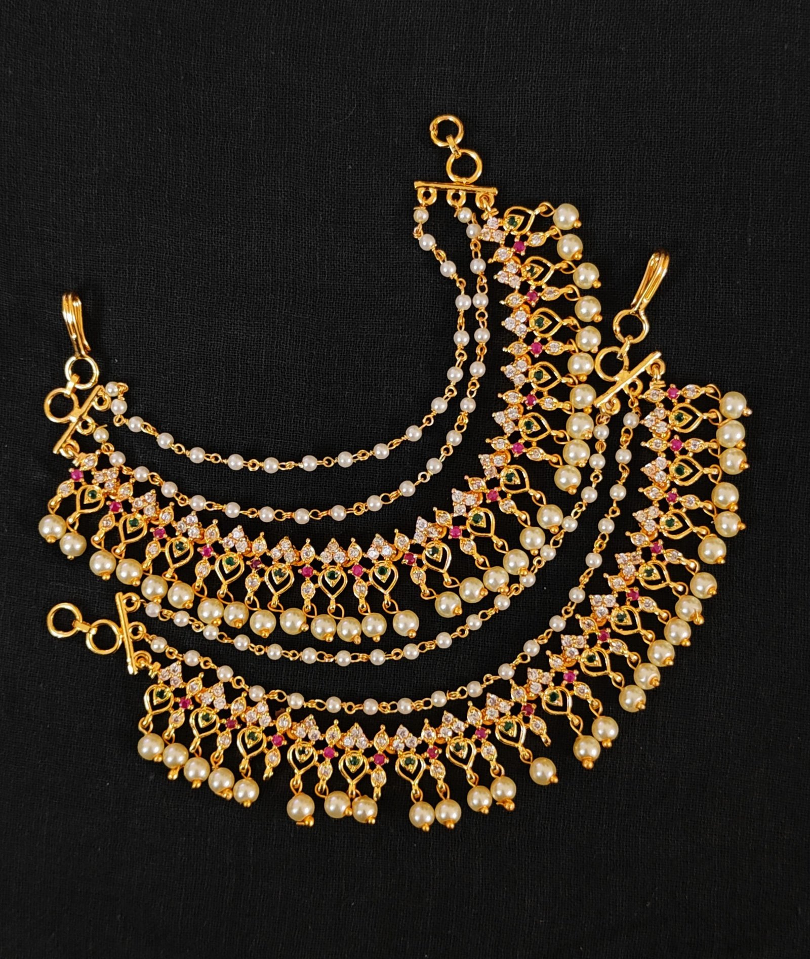 Ear side chains long cz stone model - Swarnakshi Jewels