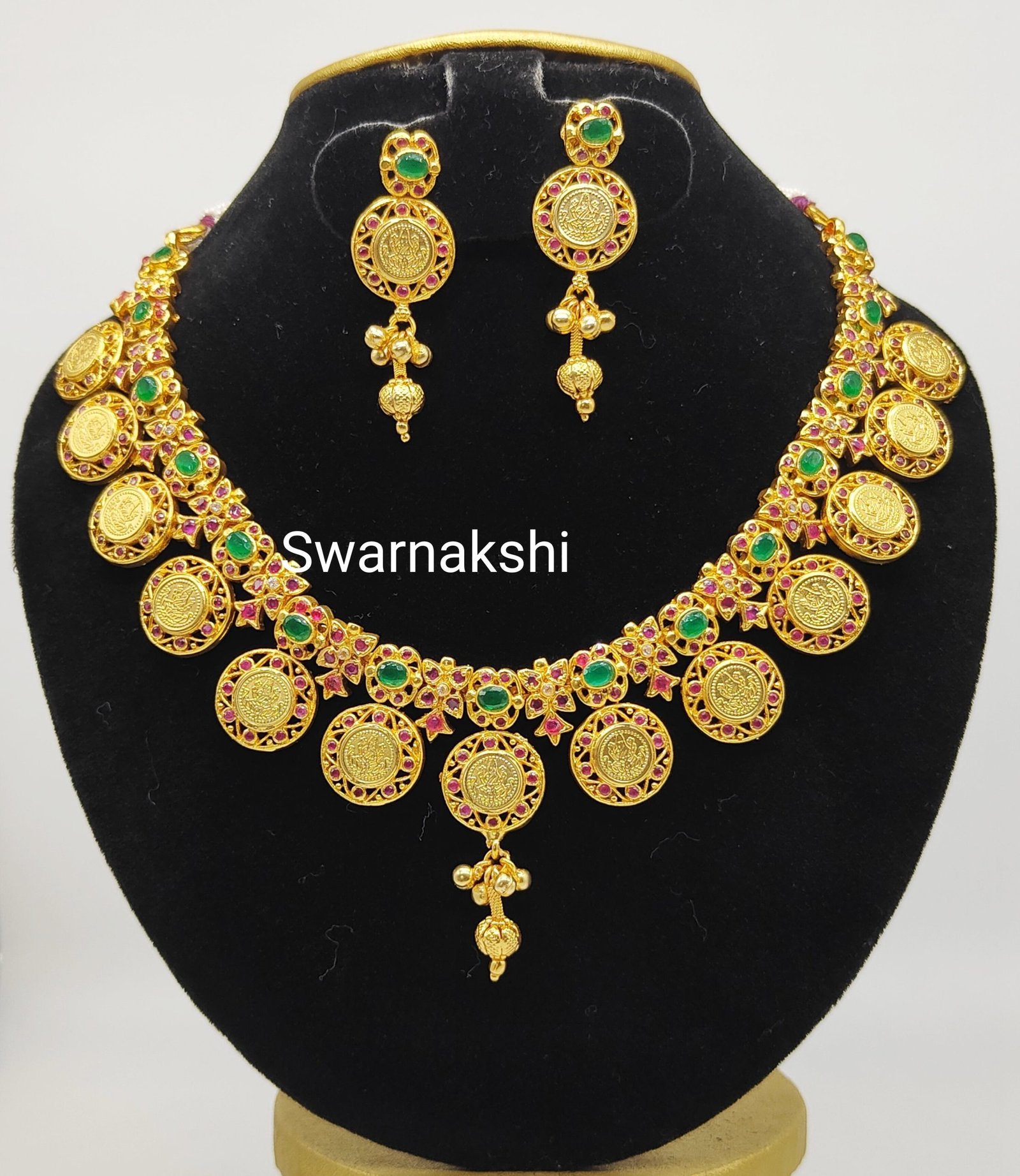 Kasu model necklace with lakshmi design - Swarnakshi Jewels