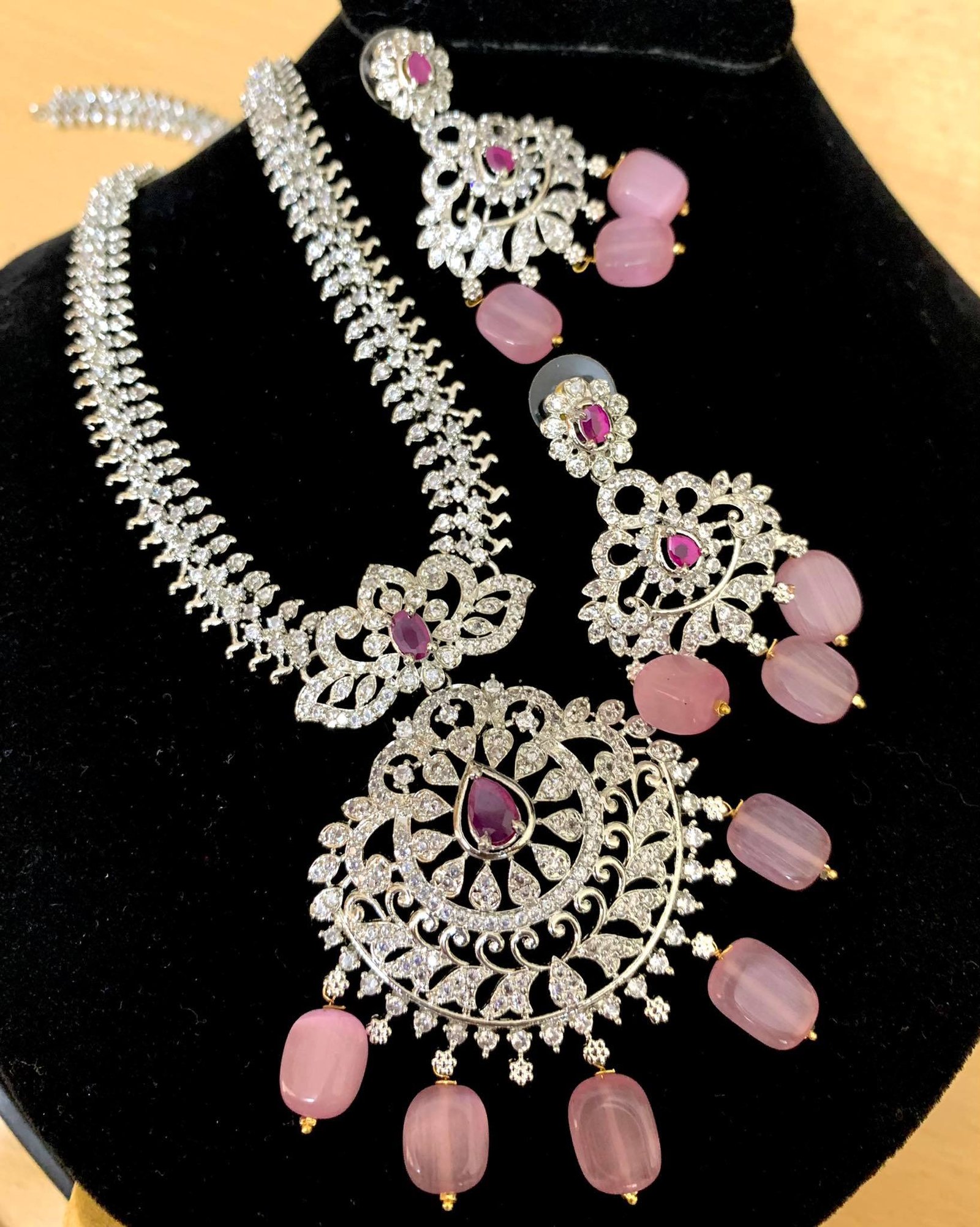 Long haram AD stone necklace with monalisa beads - Swarnakshi Jewels