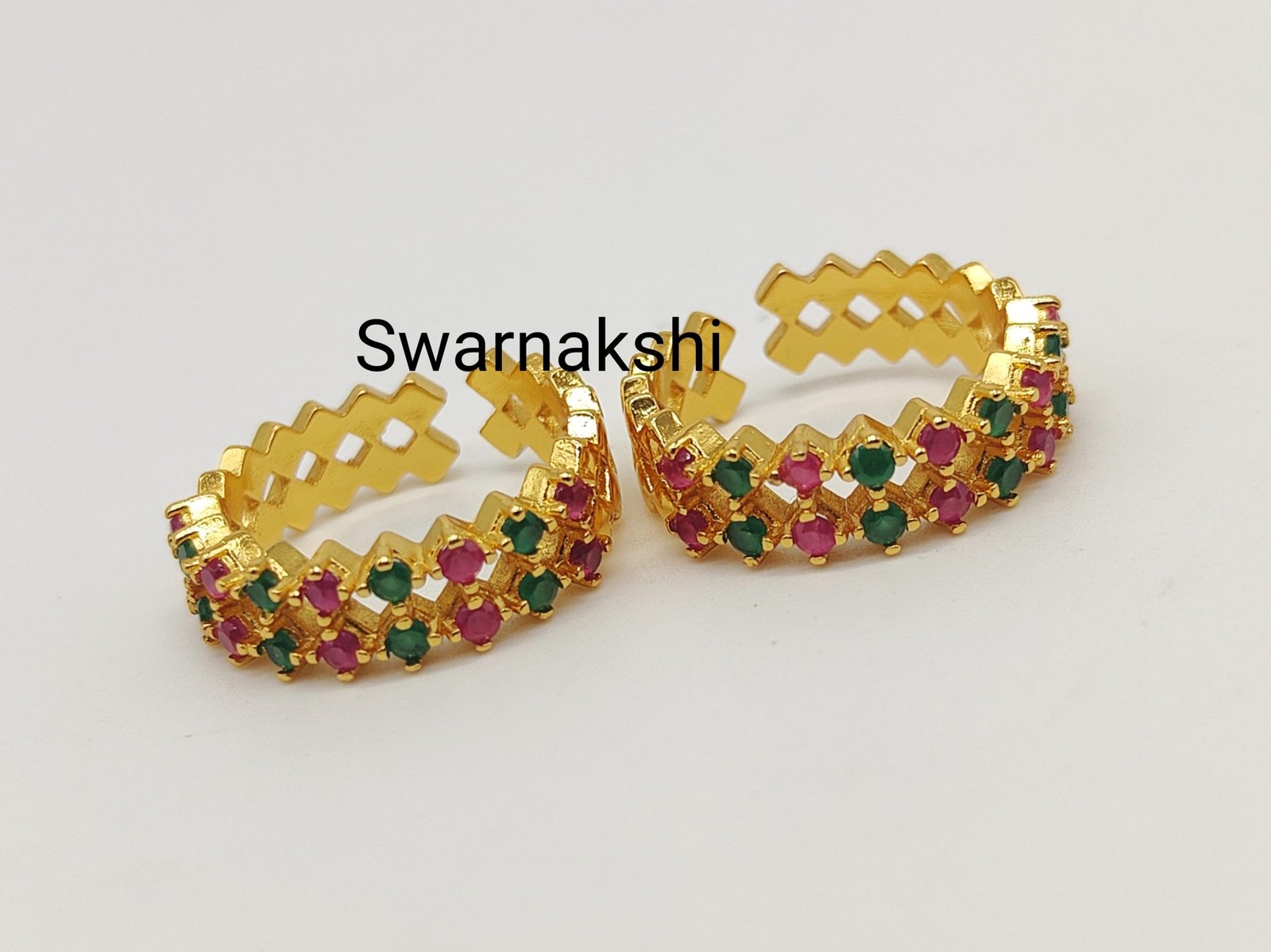 Mettelu designs with emerald and ruby stone model - Swarnakshi Jewels
