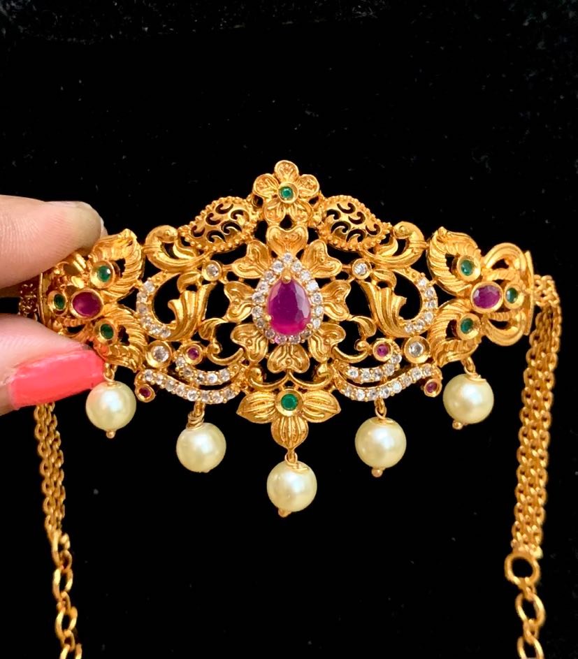 Mini choker designs with floral design - Swarnakshi Jewels