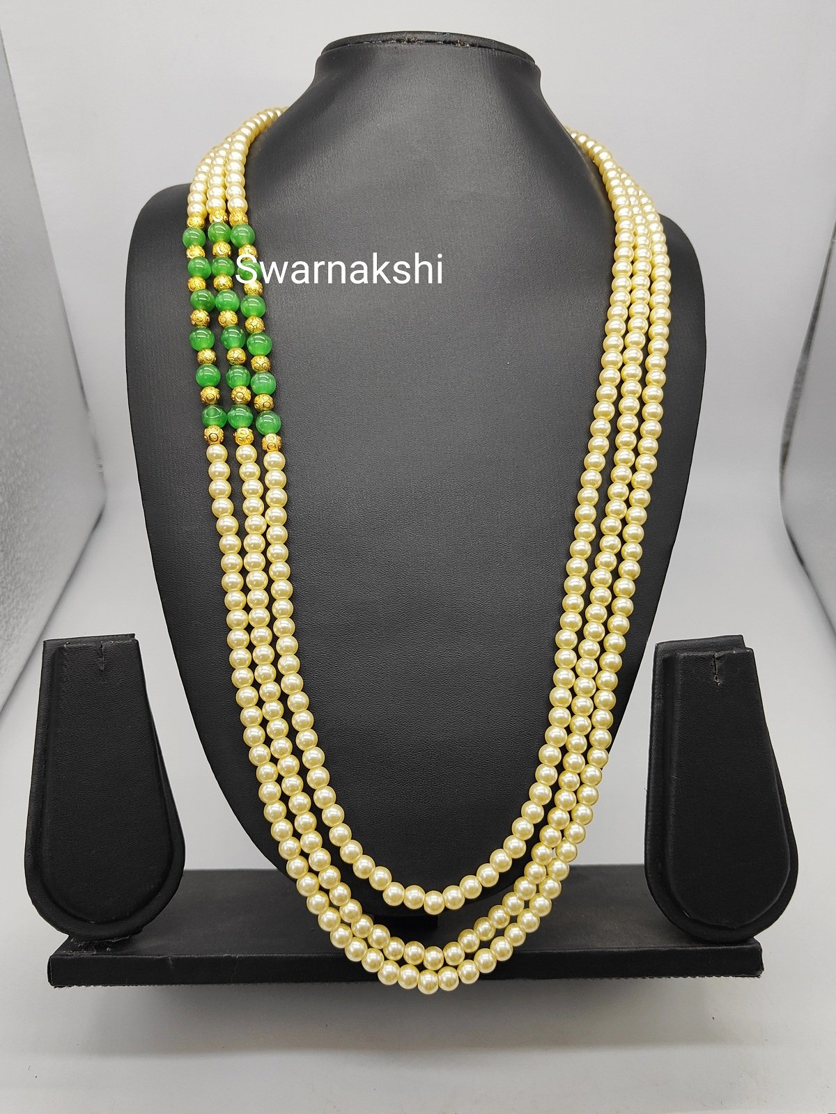 Pearl chain online with green beads and golden balls 3 layer model ...