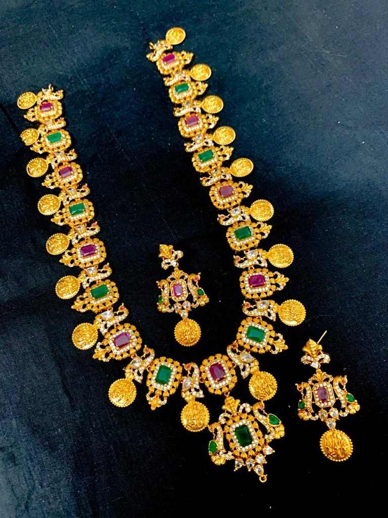 Ram parivar haram set ruby Emerald stone peacock design Matt finish ...