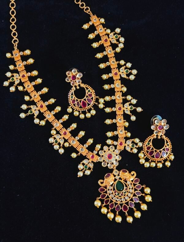 Guttapusalu necklace designs with chandbali model earrings and guttupusalu